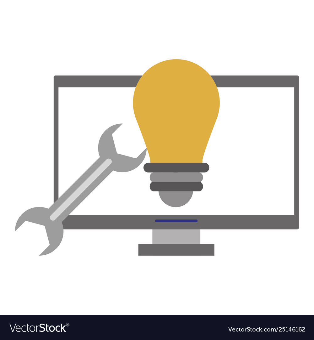 Computer light bulb and wrench Royalty Free Vector Image
