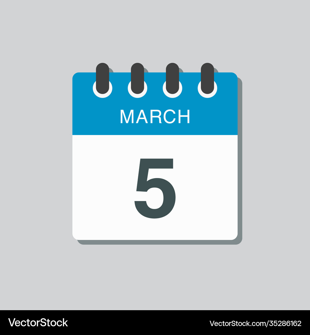 Icon day date 5 march template calendar page Vector Image