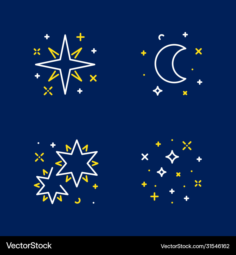 Set lined icons sparkling and twinkling Royalty Free Vector