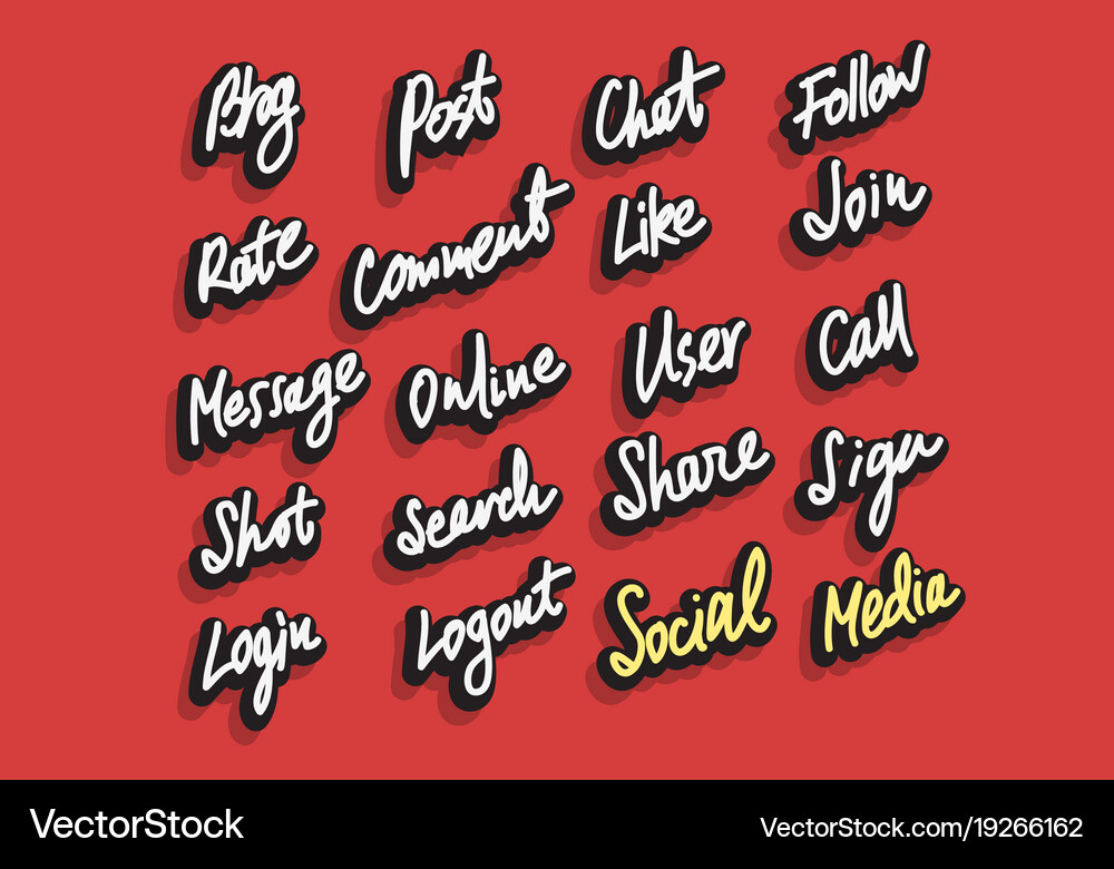 Social media and web design most common words hand