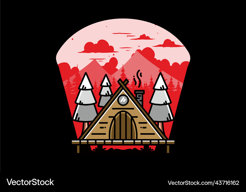 Triangle wooden cabin between pine tress design Vector Image