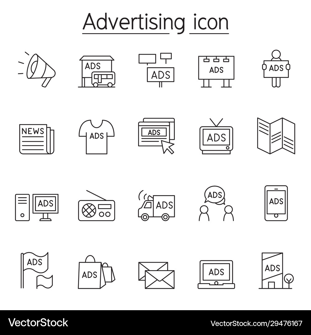 Advertising marketing icon set in thin line style Vector Image