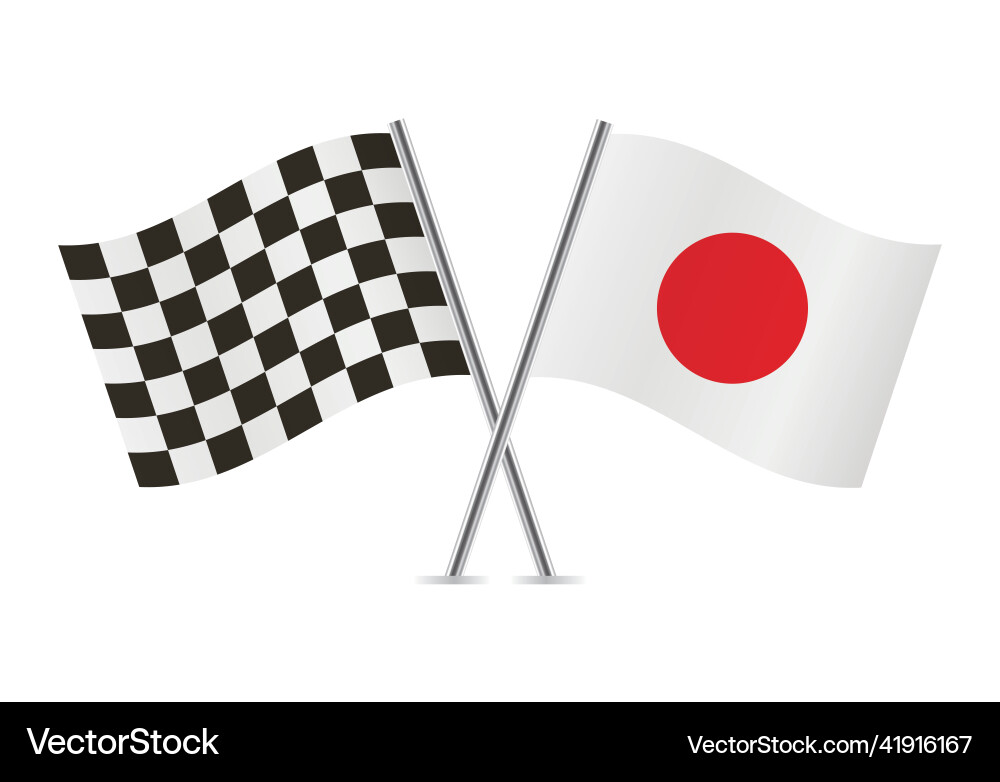 Checkered and japan crossed flags Royalty Free Vector Image