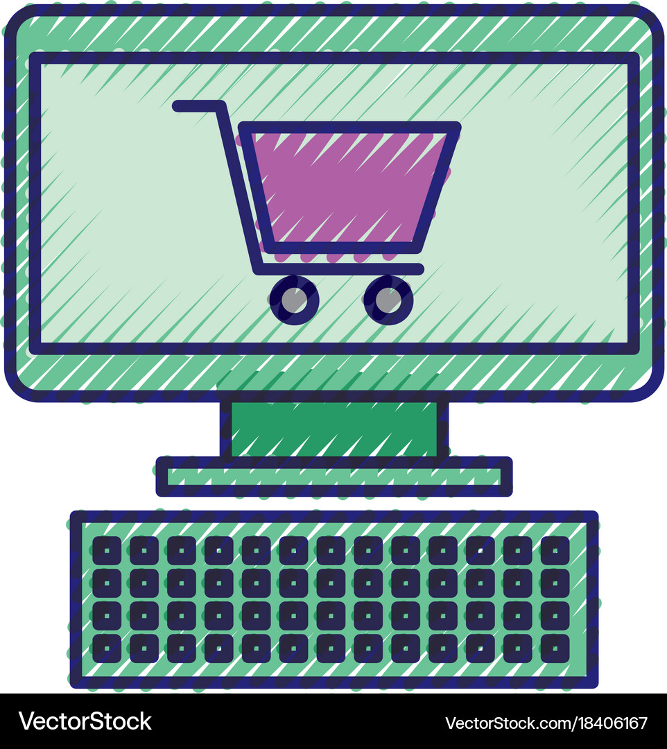 Computer and shopping cart online virtual market Vector Image