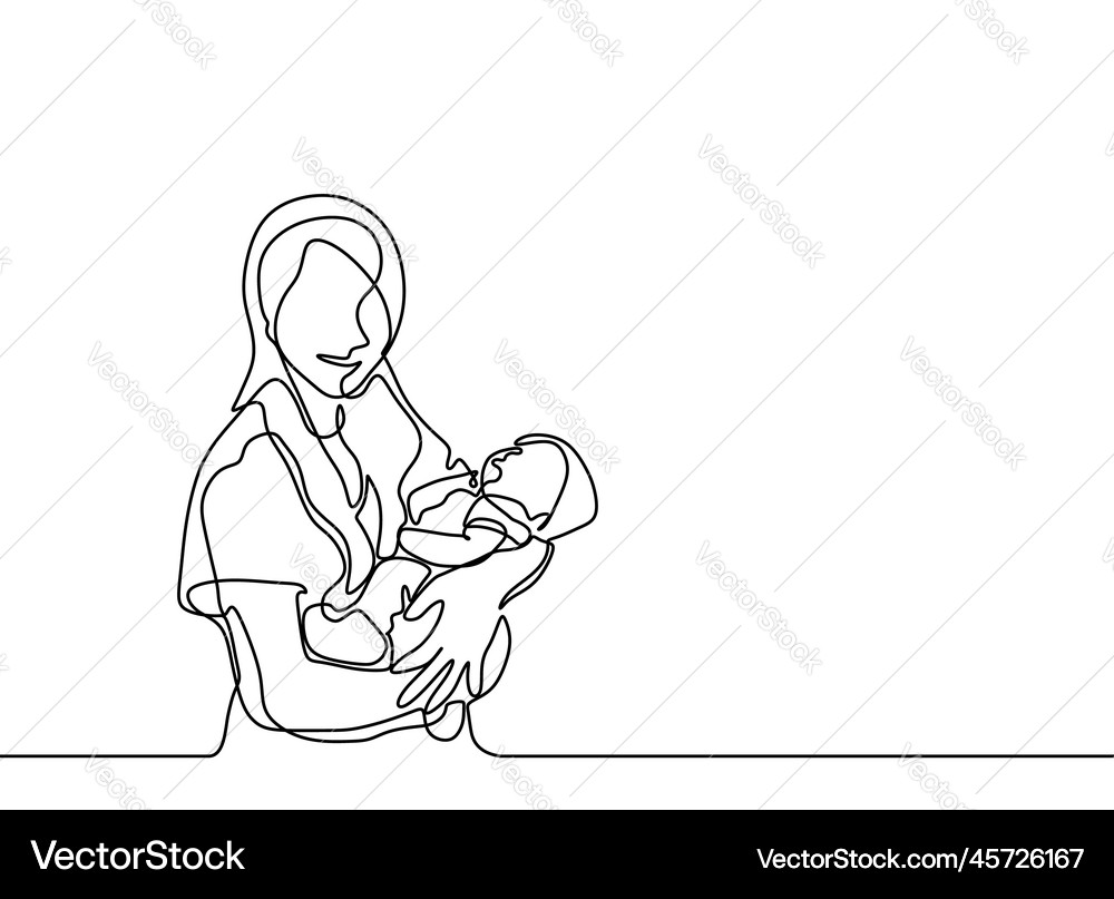 Continuous one line drawing of baby born Vector Image