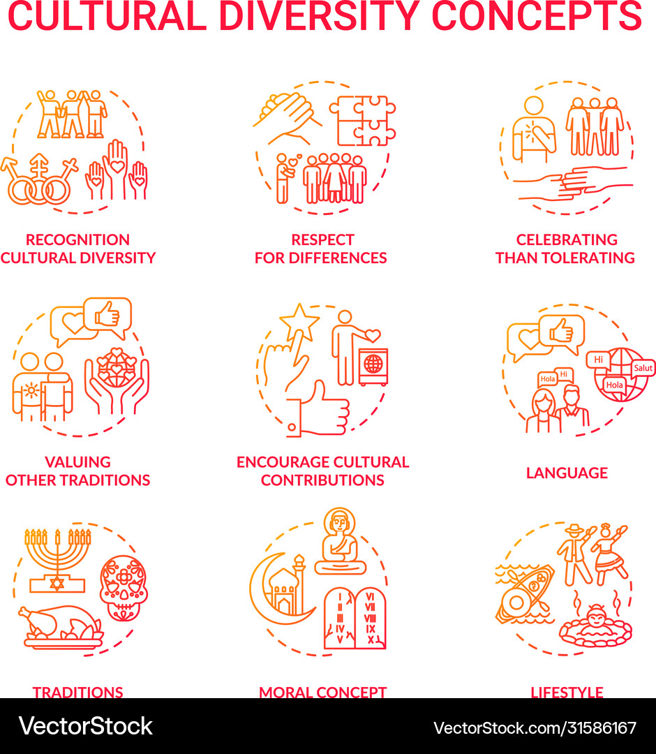 Cultural diversity concept red icons set Vector Image