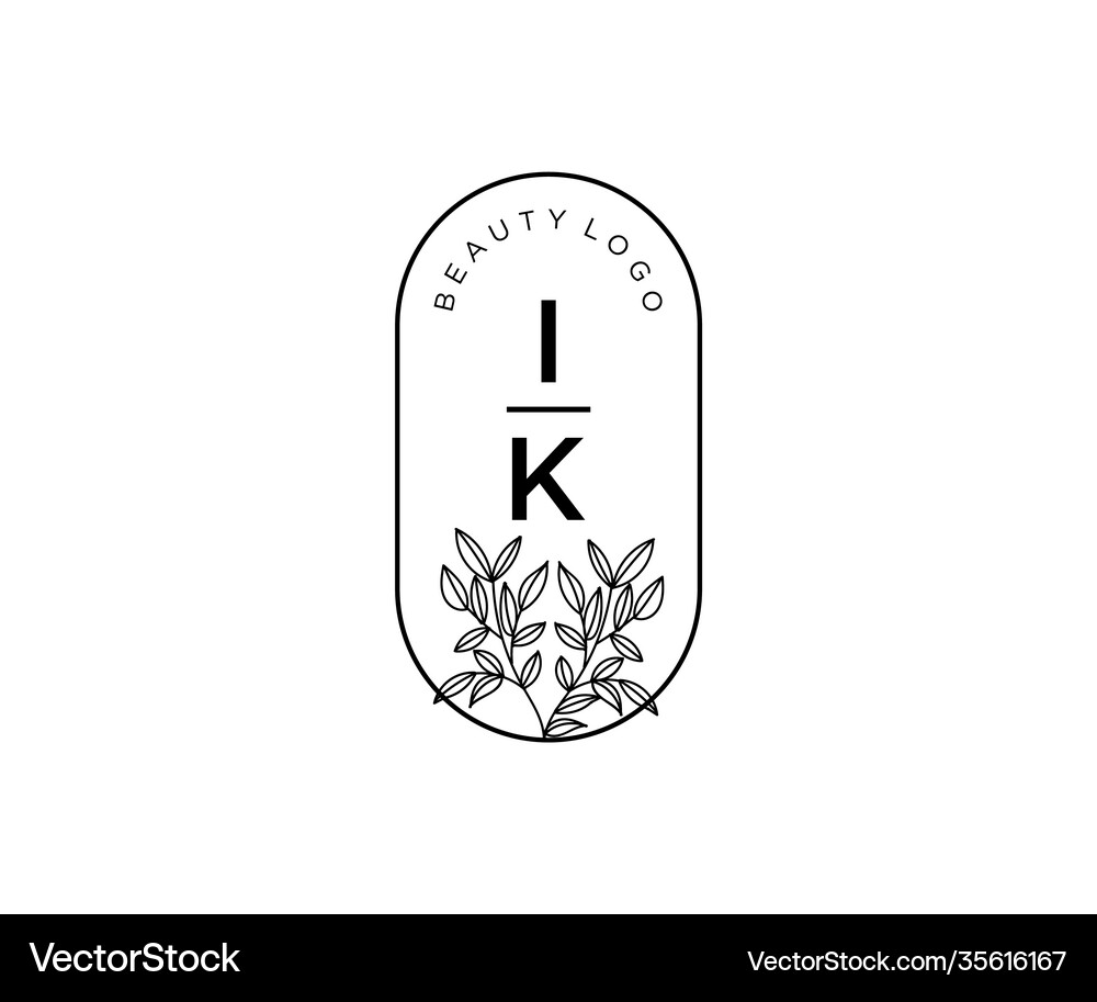 Initial ik letters beautiful floral feminine Vector Image
