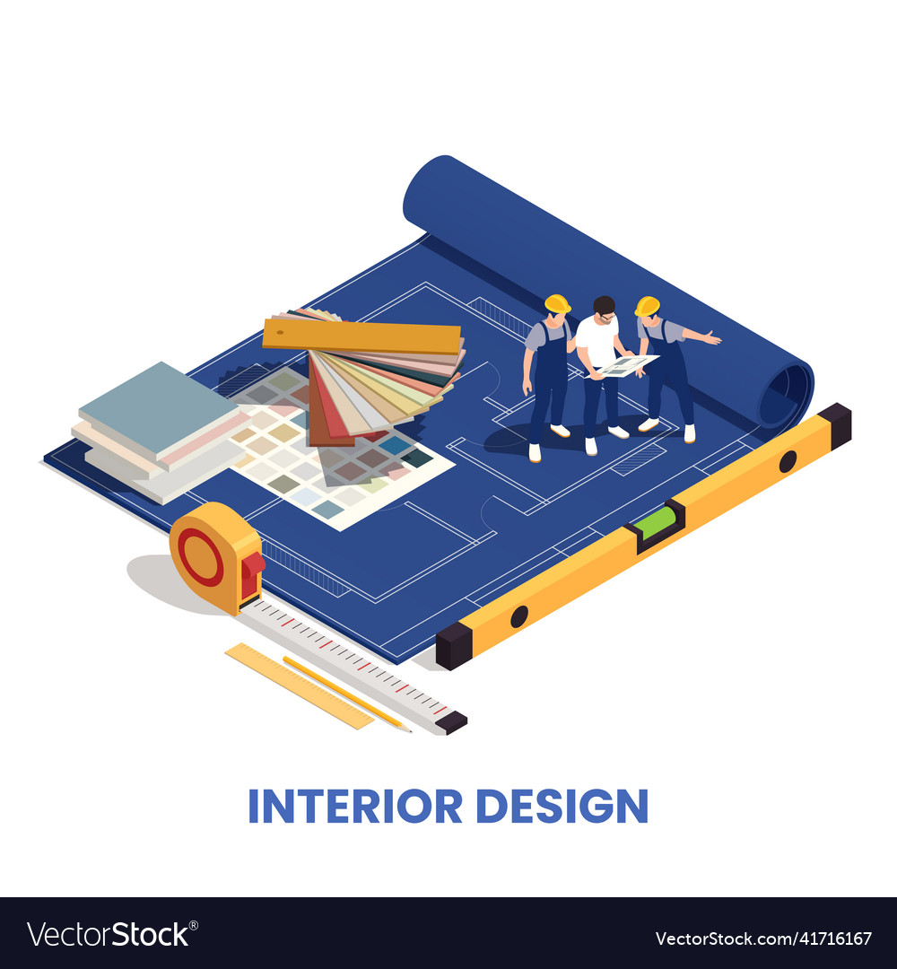 Interior designer isometric composition Royalty Free Vector