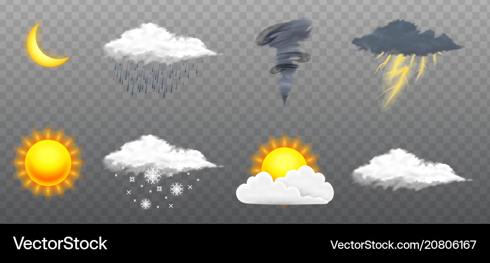 Modern realistic weather icons set meteorology Vector Image