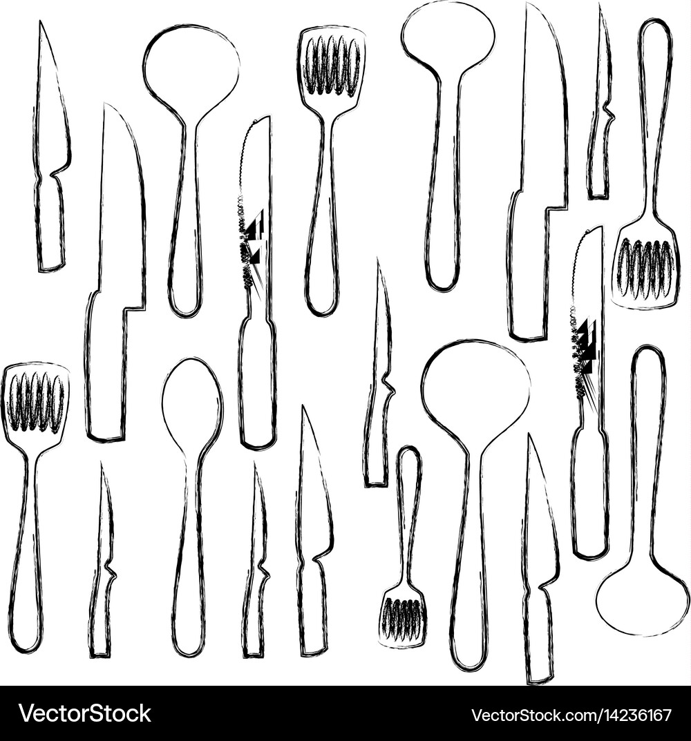 Monochrome sketch of set kitchen utensils Vector Image