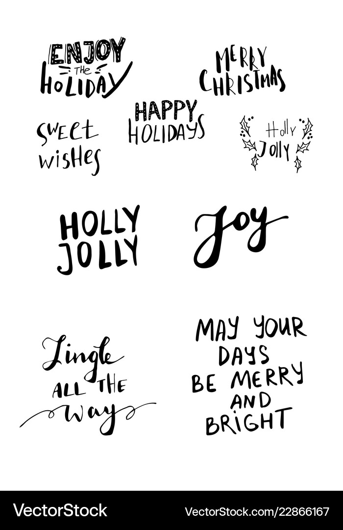 Set of christmas lettering handwritten Royalty Free Vector