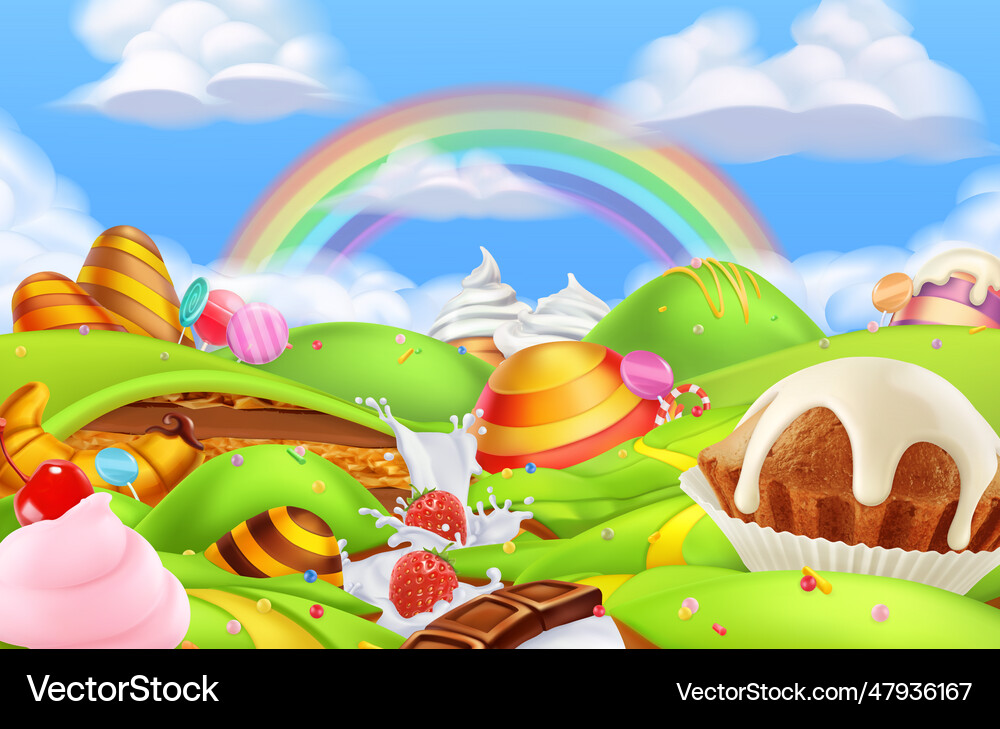 Sweet candy land cartoon game background 3d Vector Image