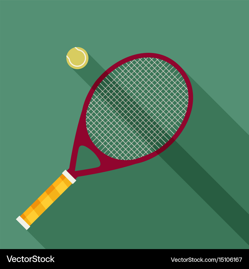 Tennis racket and ball icon with long shadow flat Vector Image