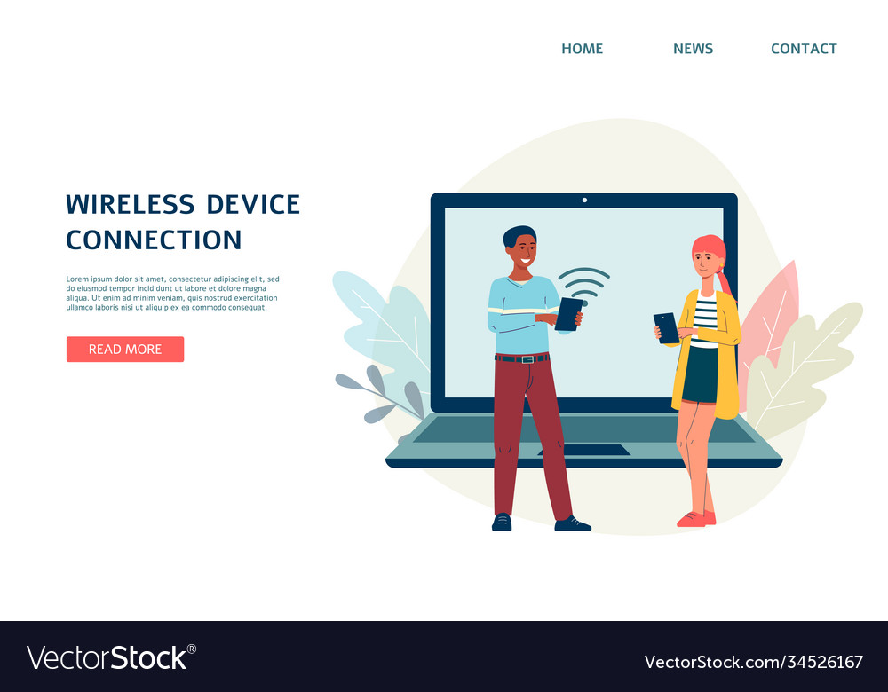 Wireless device connection website mockup Vector Image