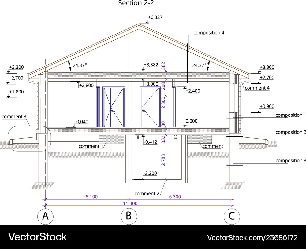 Architectural section a one-storey residential Vector Image