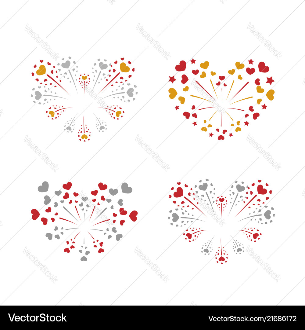 Beautiful heart-fireworks set bright romantic Vector Image