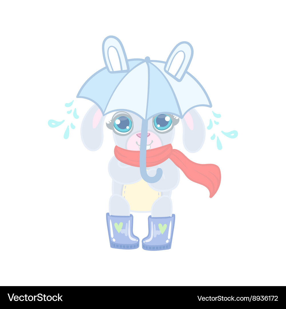 Bunny With Umbrella Under Rain Royalty Free Vector Image