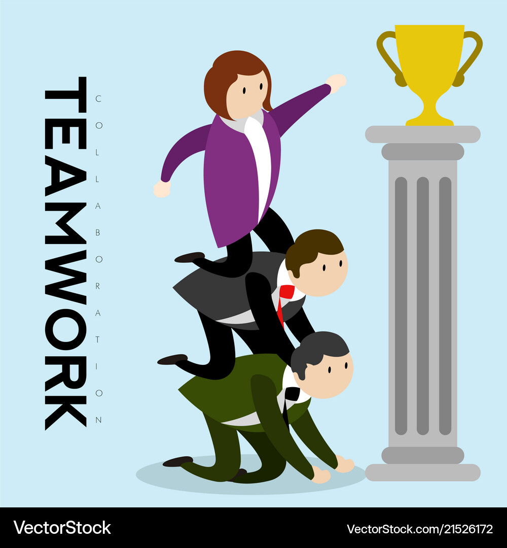 Businessmen reaching a golden trophy teamwork Vector Image