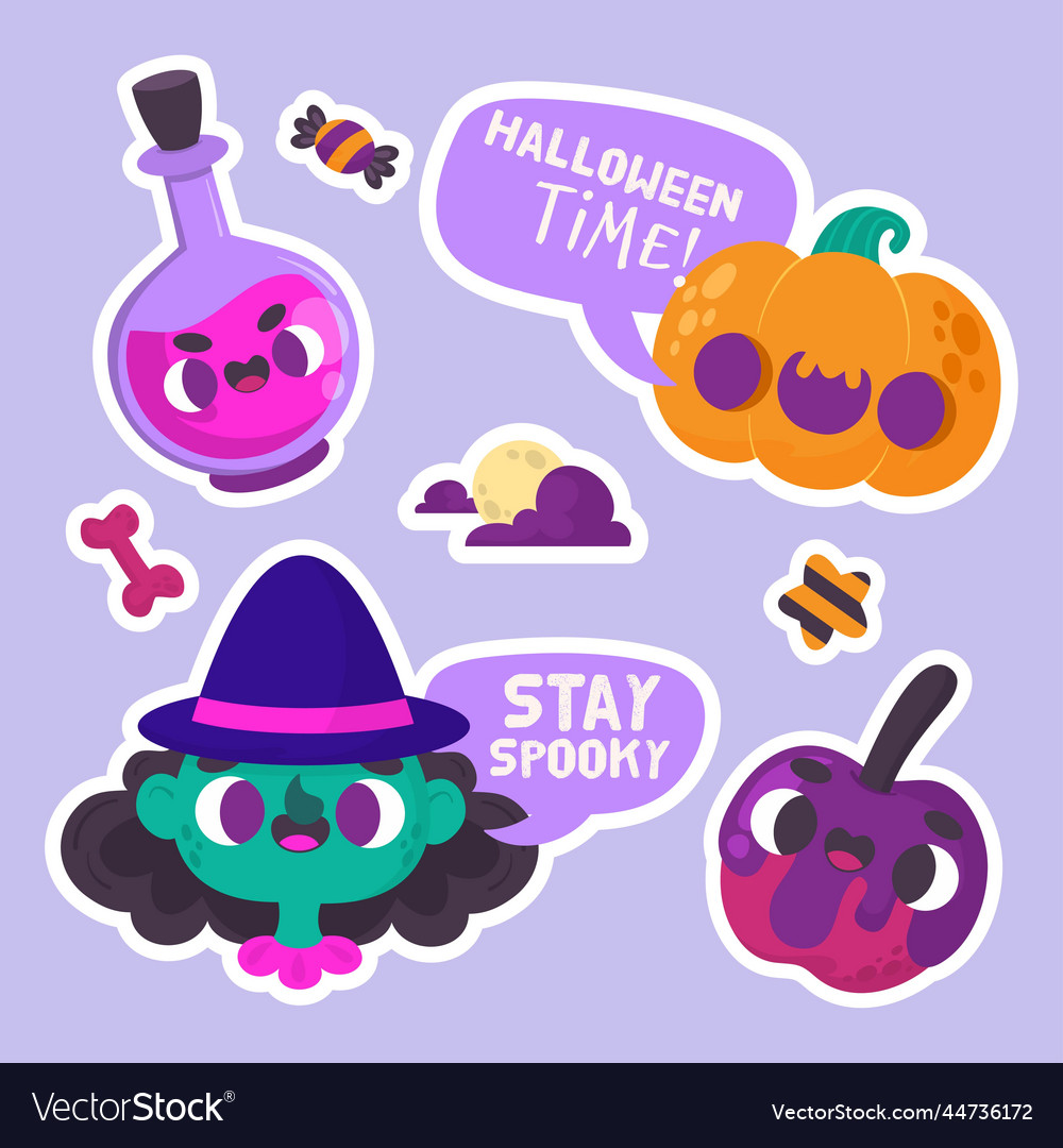 Halloween stickers with pumpkin witch design Vector Image