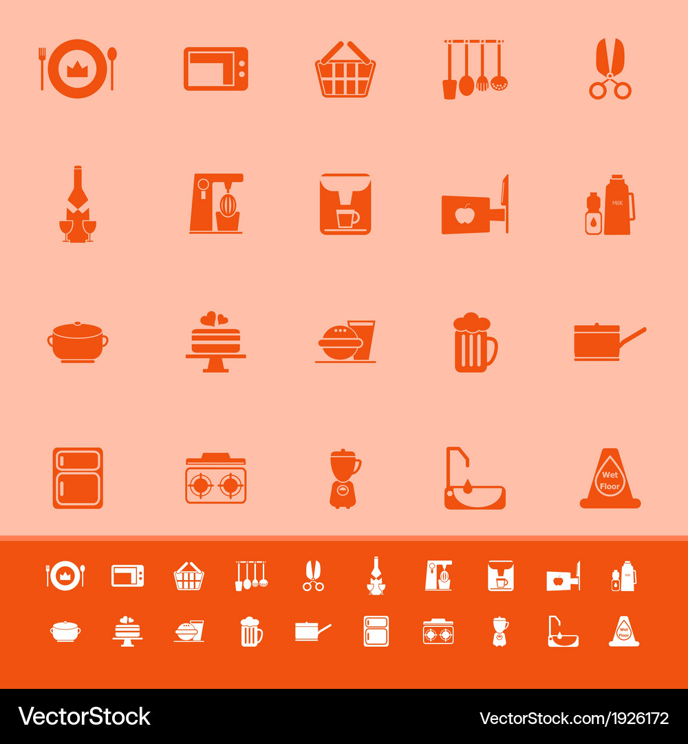Home kitchen color icons on orange background Vector Image