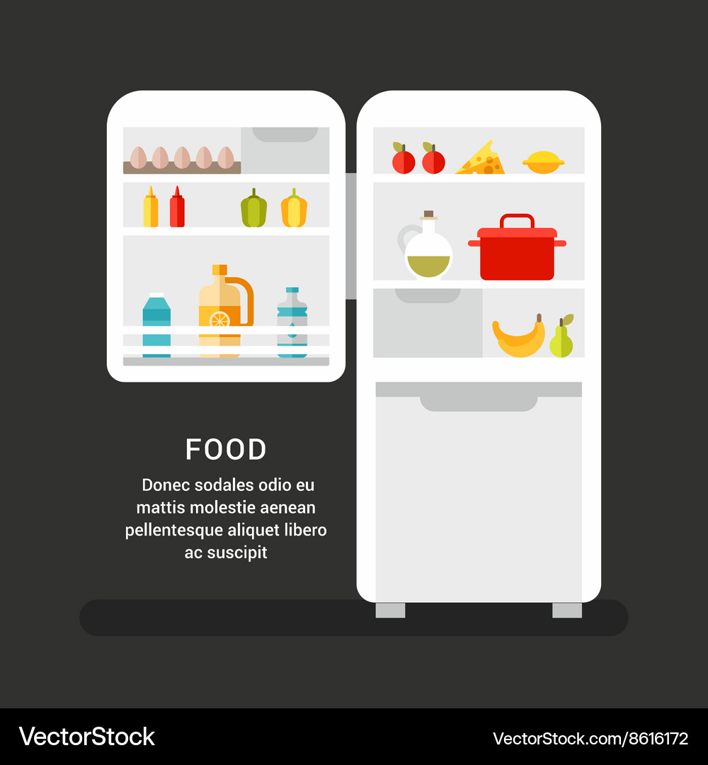 Open refrigerator with food flat style food Vector Image