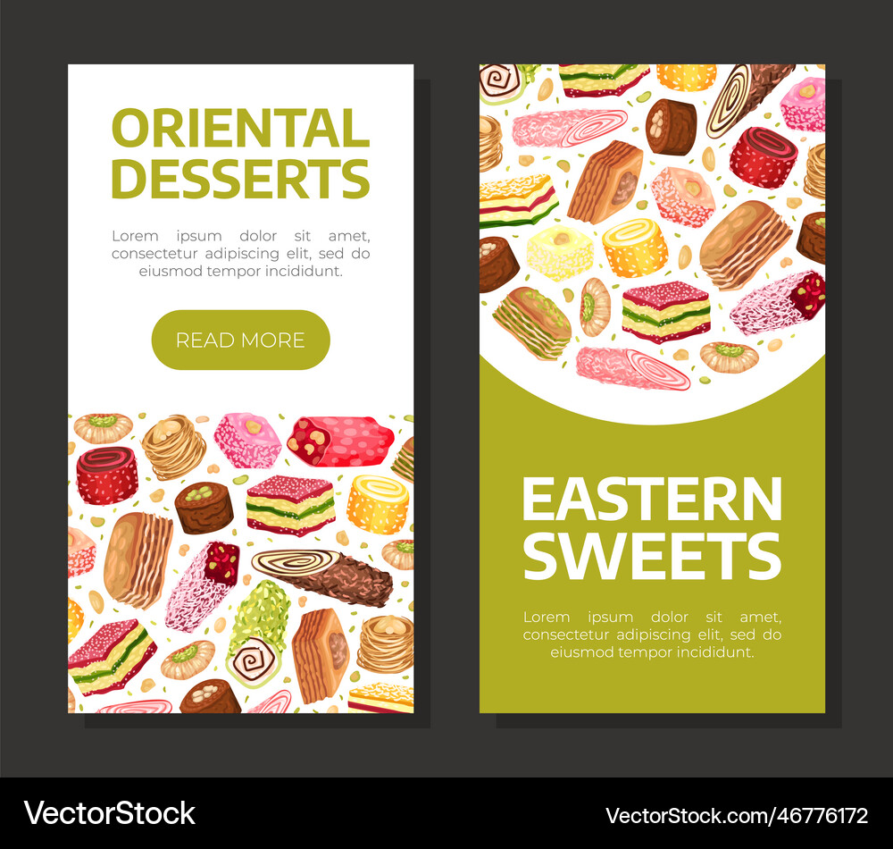 Oriental sweets banner design with sugary dessert Vector Image