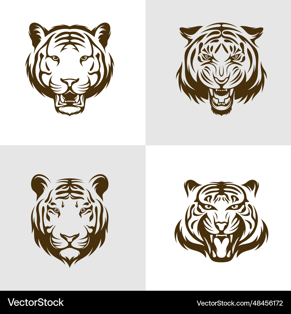 Set of head tiger design Royalty Free Vector Image