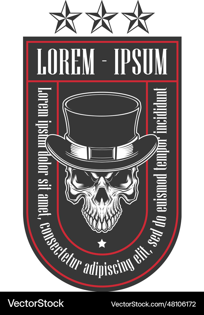 Skull face with hat emblem patch Royalty Free Vector Image