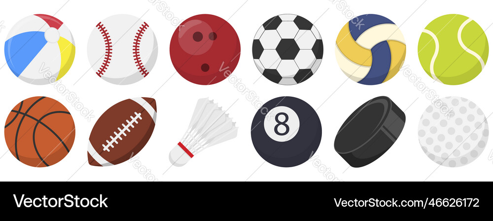 Sports balls flat icon set Royalty Free Vector Image