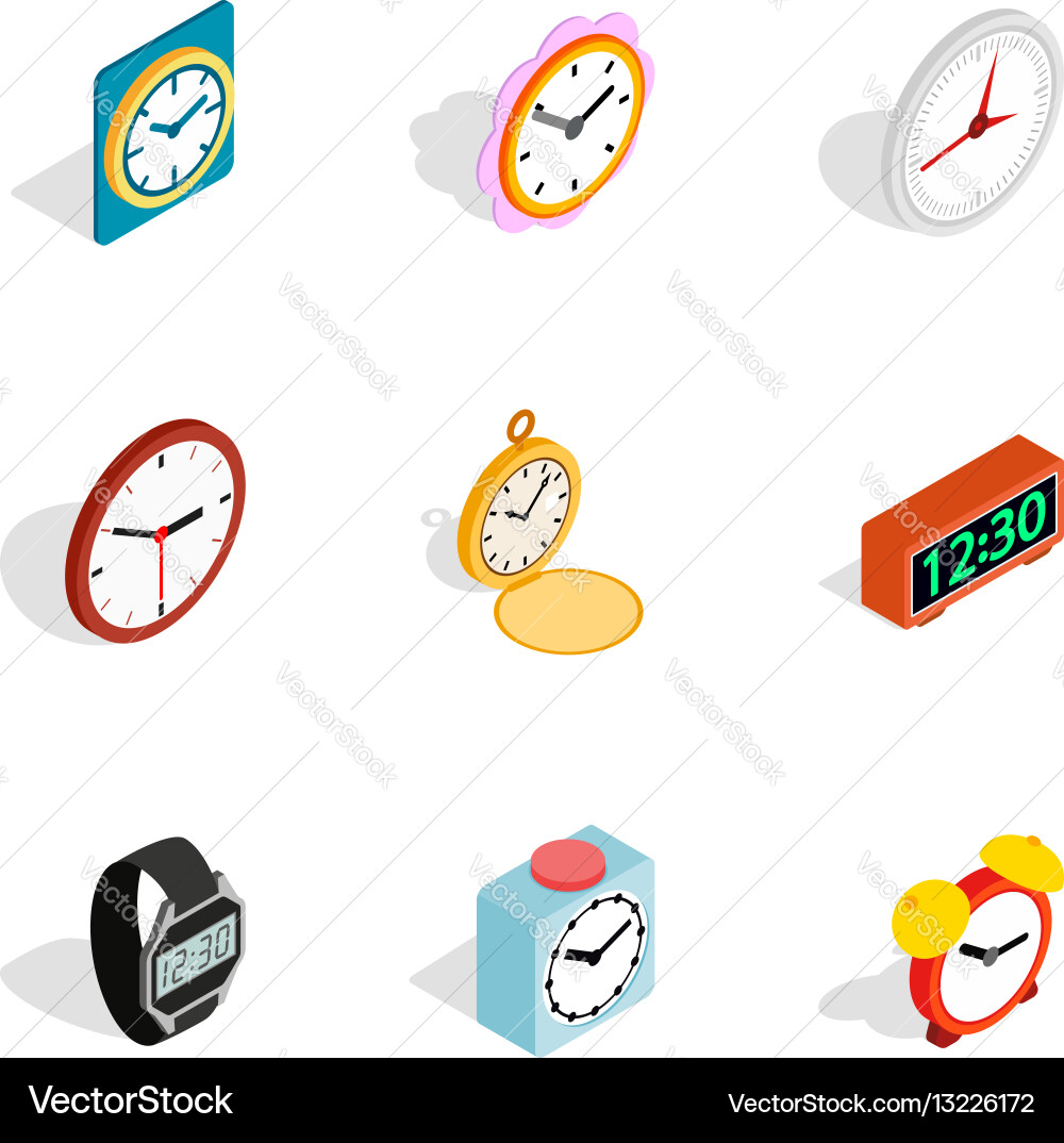 Time equipment icons isometric 3d style Royalty Free Vector