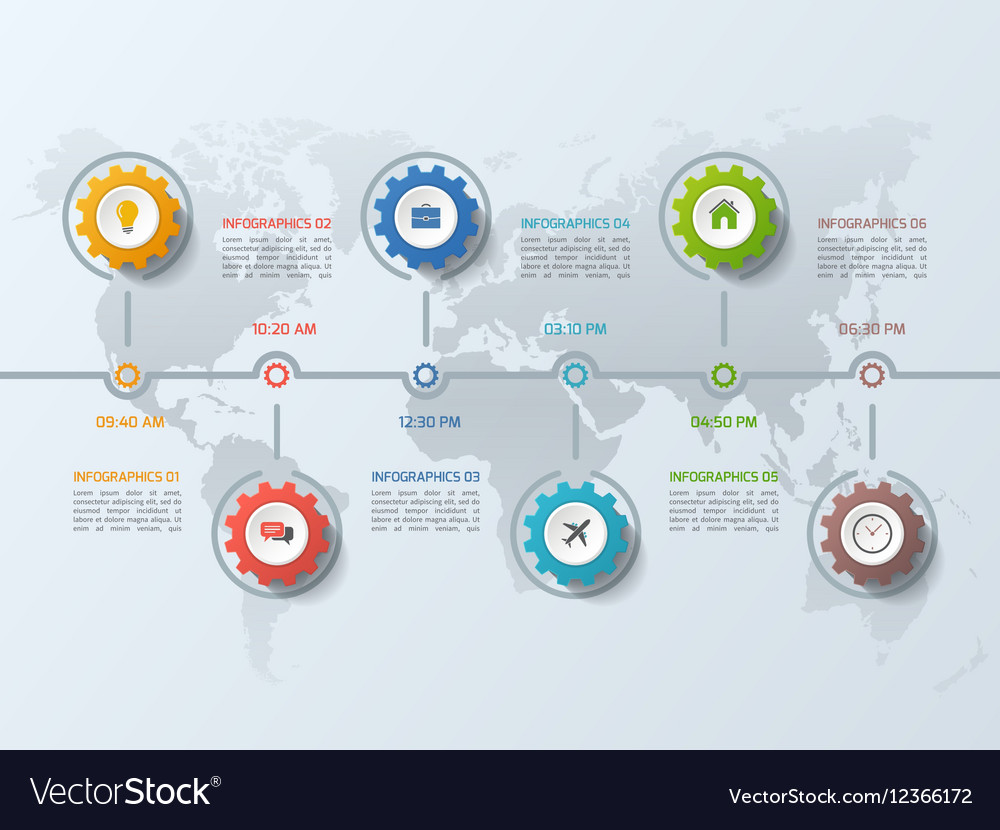 Timeline infographic template with gears 6 steps Vector Image