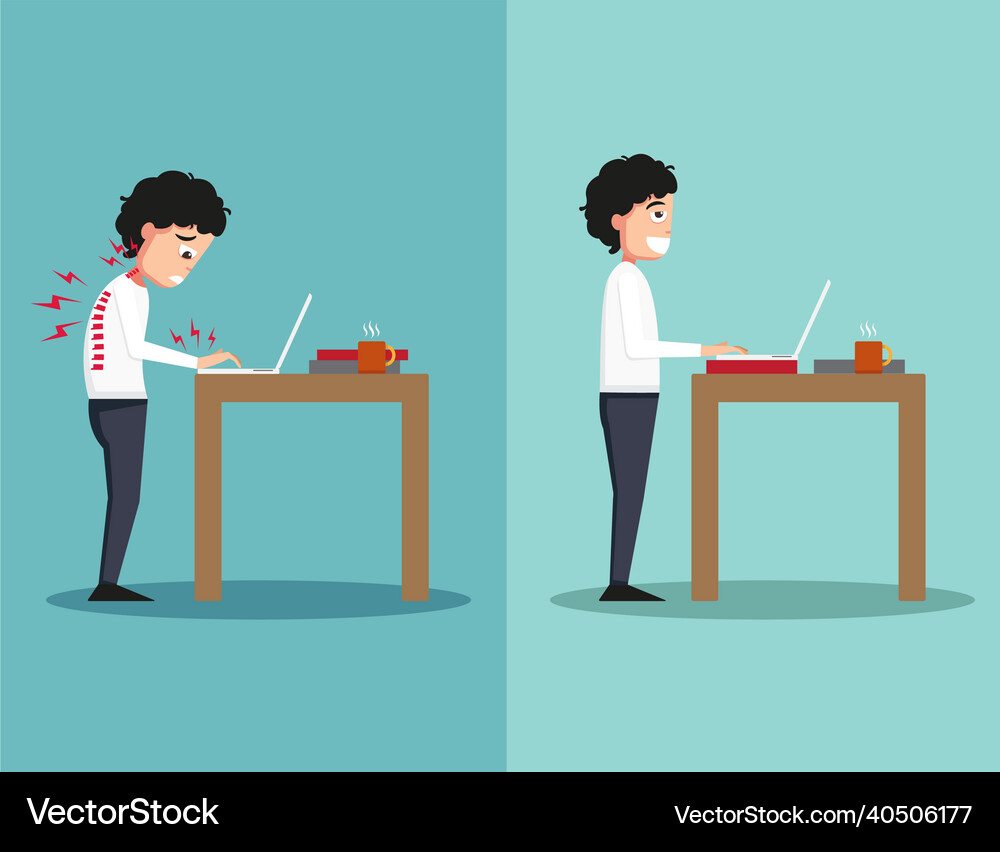 Best and worst positions for standing use laptop Vector Image