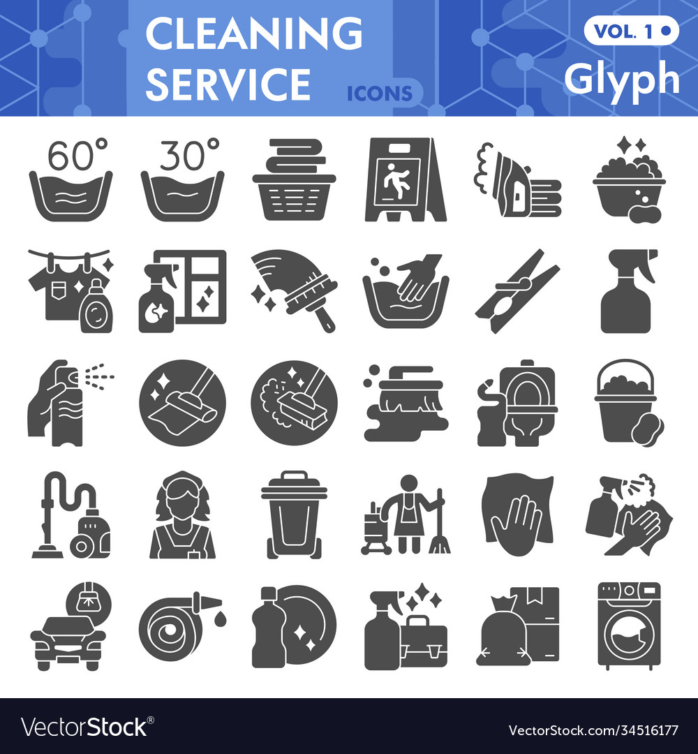 Cleaning service solid icon set tools Royalty Free Vector