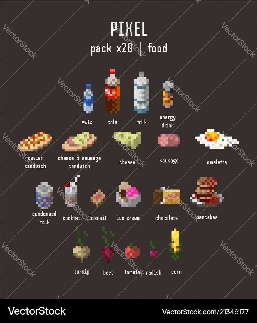 Isolated pixel food icons Royalty Free Vector Image