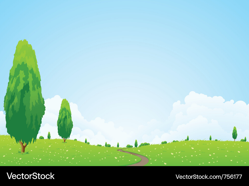Landscape with trees clouds Royalty Free Vector Image
