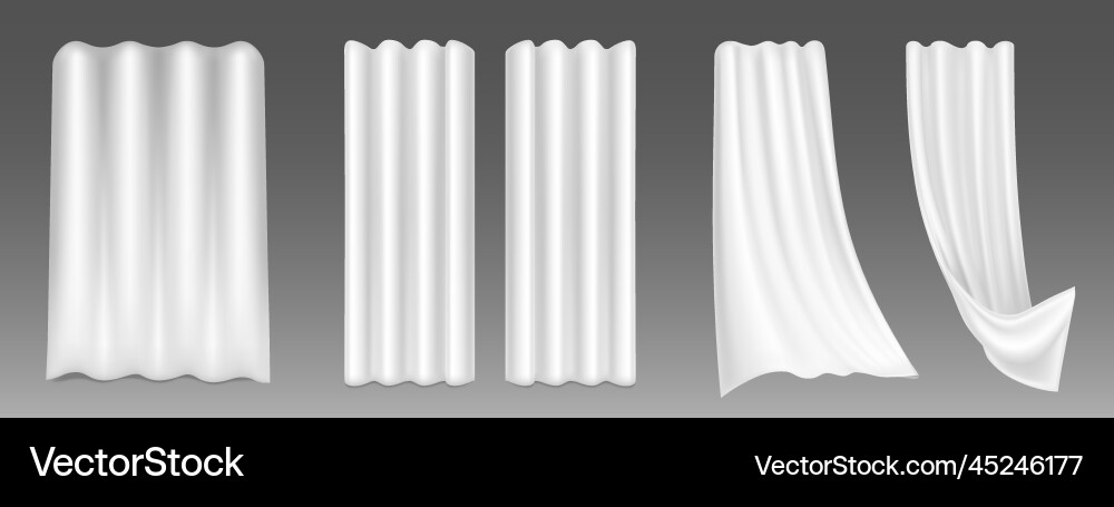 Realistic set of white window curtains fluttering Vector Image