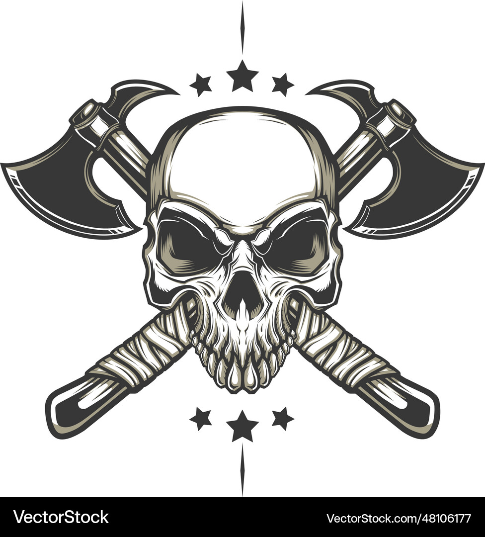 Skull head with crossbone axe mascot logo i Vector Image