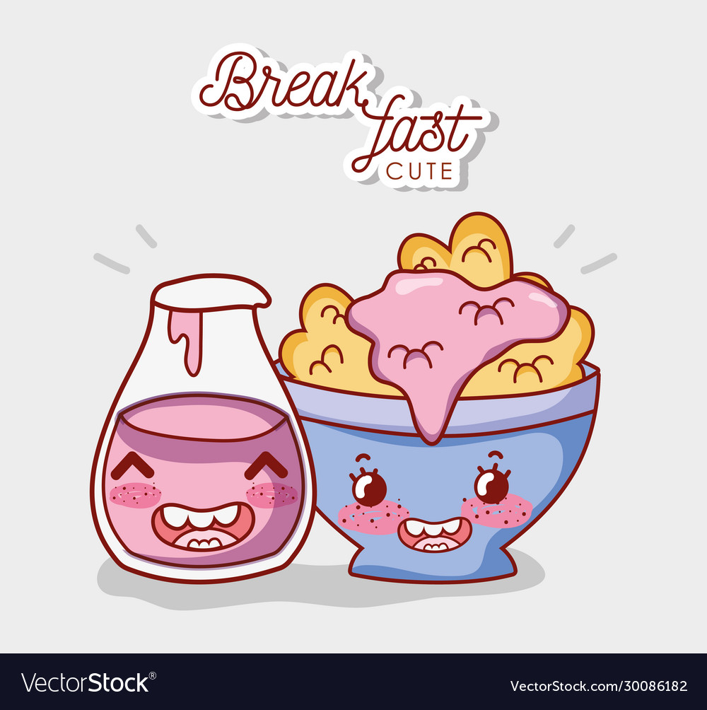 Breakfast Cute Bowl With Cereal Yogurt Bottle Vector Image