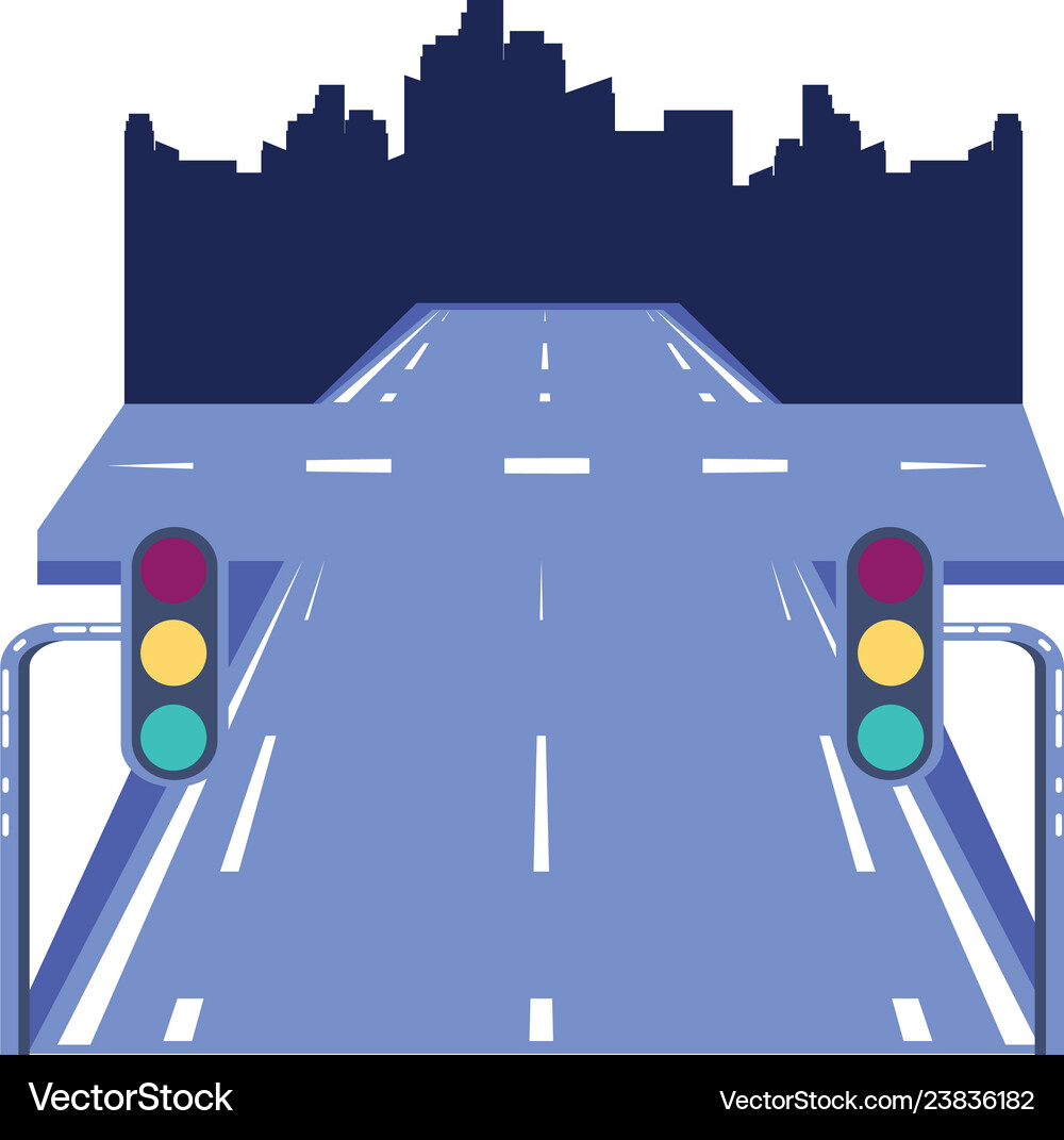 City road with traffic light scene icon Royalty Free Vector