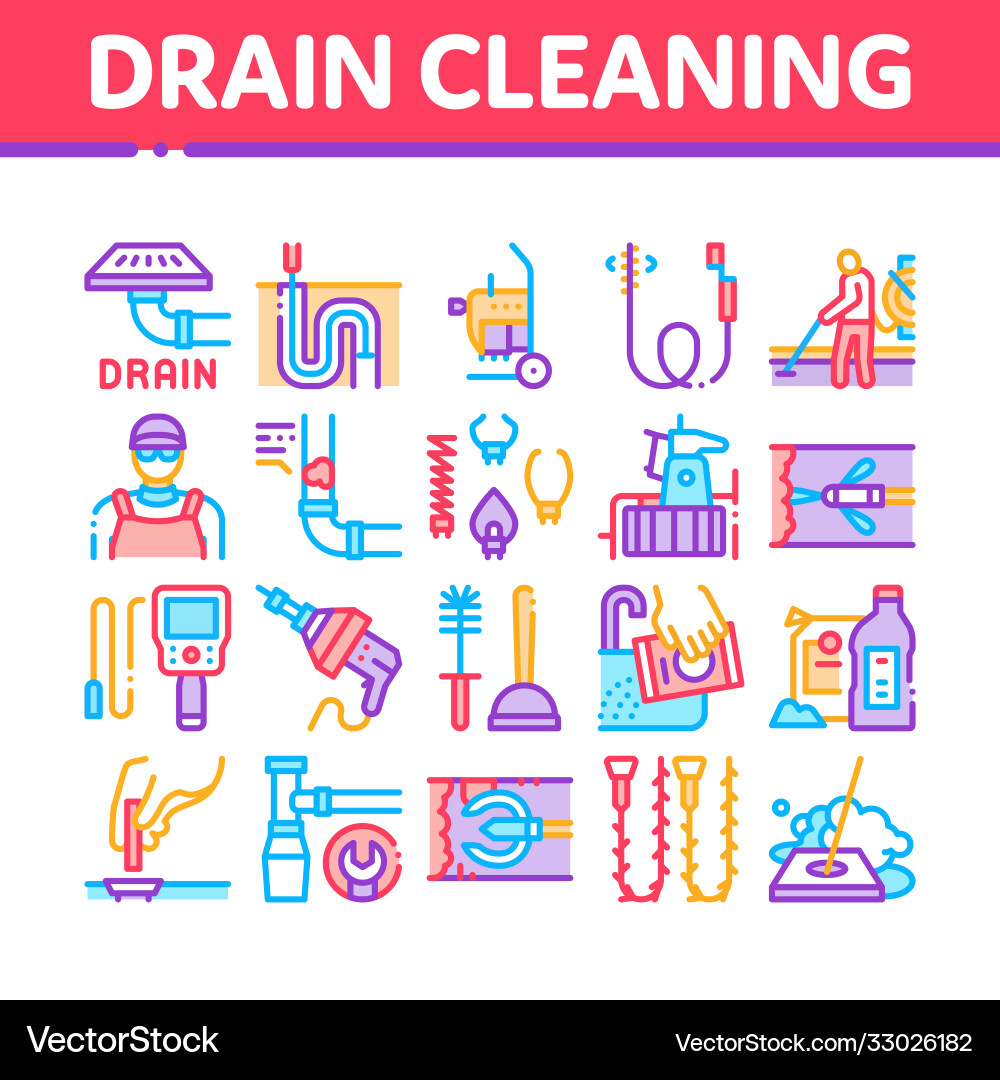Drain cleaning service collection icons set Vector Image