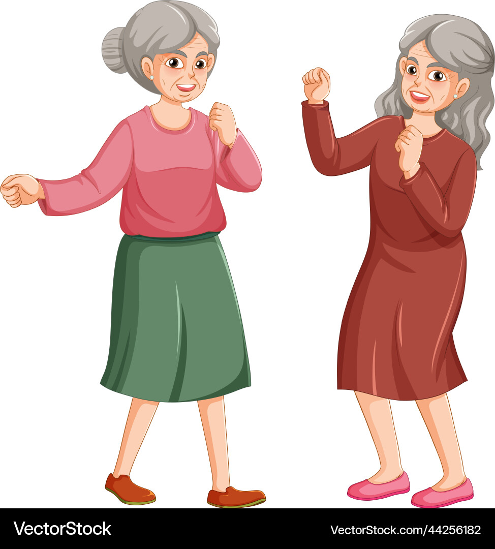 Female senior cartoon character dancing Royalty Free Vector