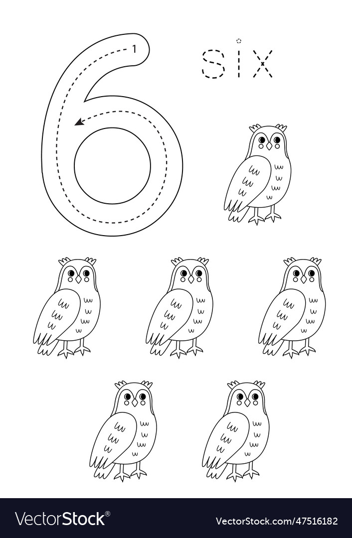 Flashcard number 6 preschool worksheet cute Vector Image Flashcard number 6 preschool worksheet cute Vector Image