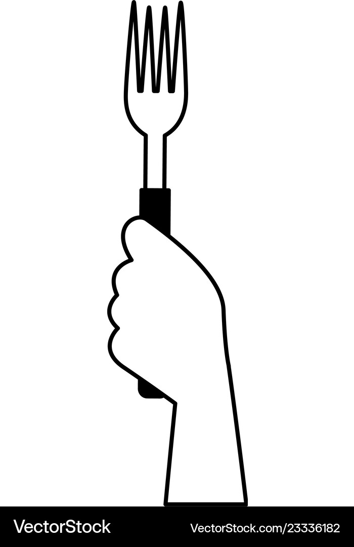 Hand holding fork on white background Royalty Free Vector