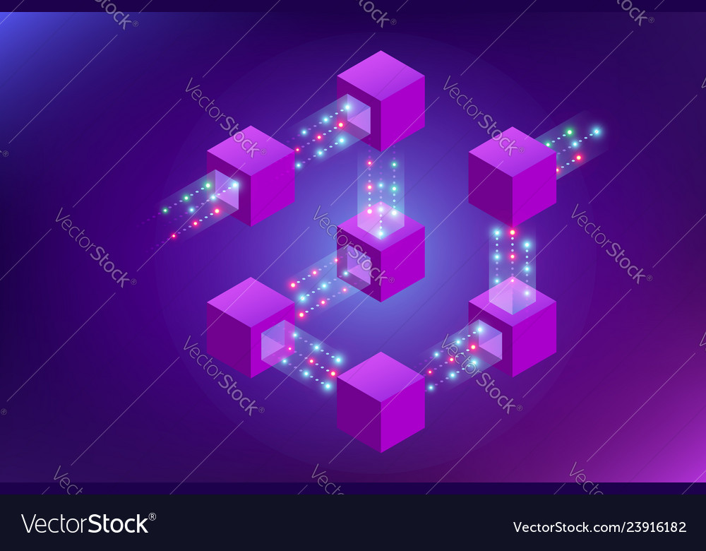 Isometric concept of quantum computers blockchain Vector Image