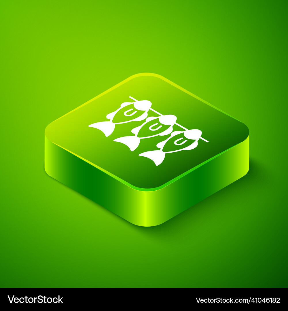 Isometric dried fish icon isolated on green Vector Image