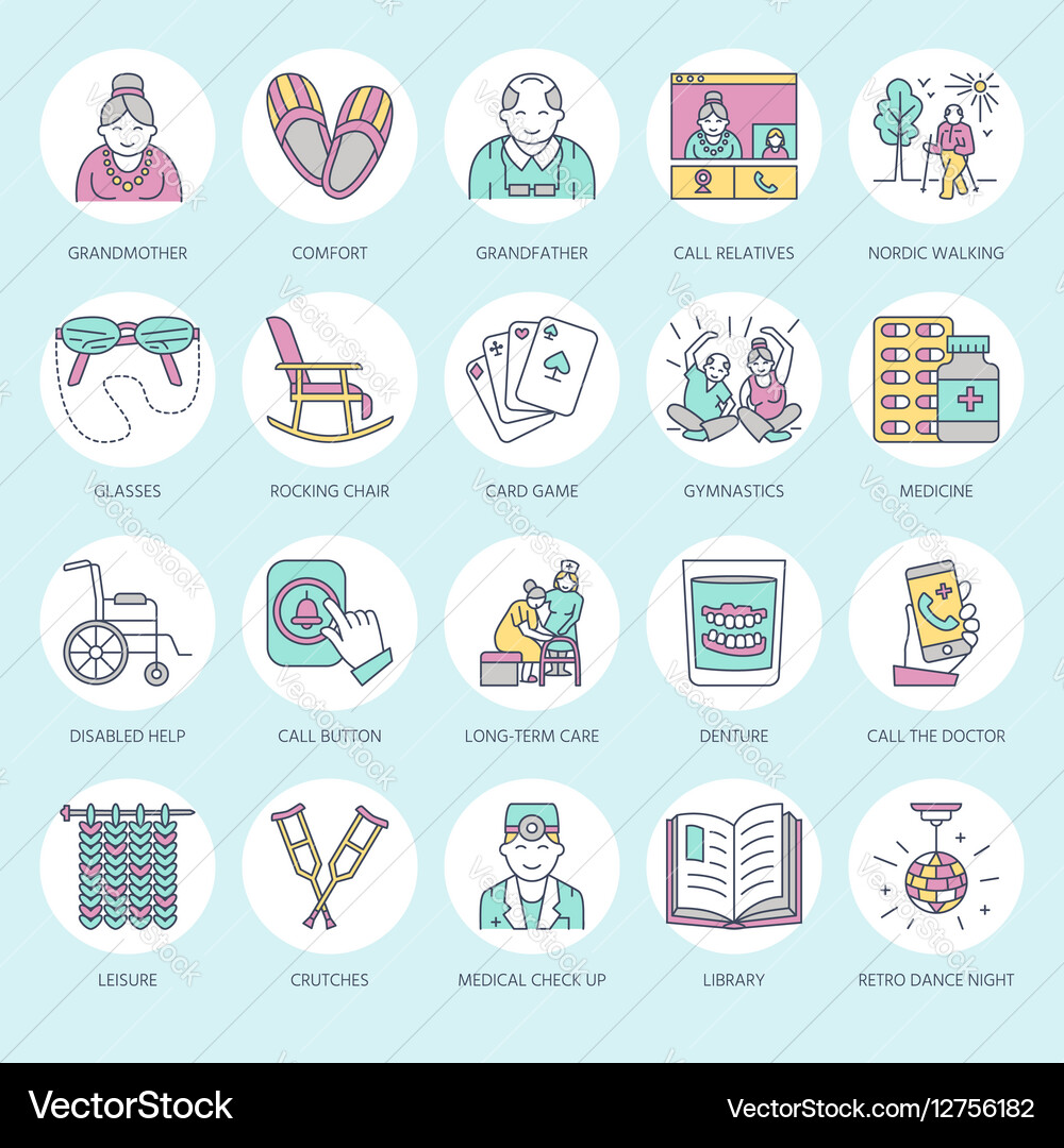 Modern line icon senior and elderly care Vector Image