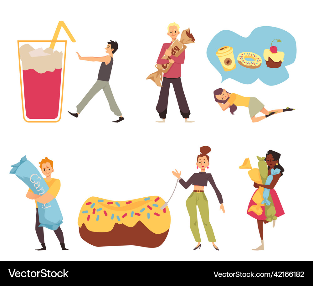 People addicted to sugar problem of eating Vector Image