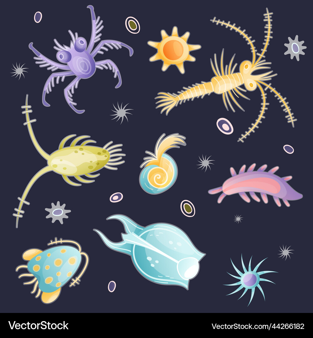 Plankton diverse water organism free floating Vector Image