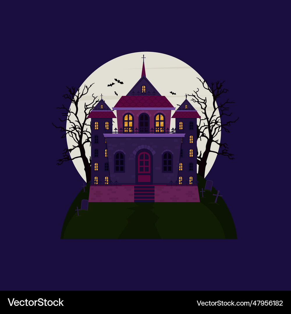 Scary castle house with a cemetery Royalty Free Vector Image