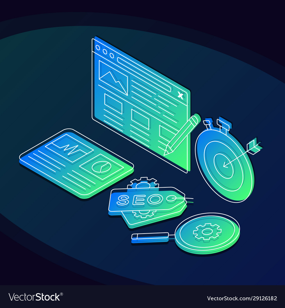 Seo isometric Royalty Free Vector Image - VectorStock